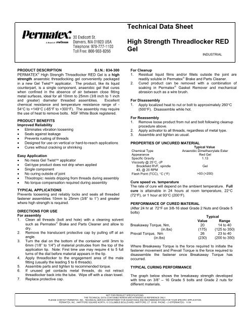 Technical Data Sheet High Strength Threadlocker RED Gel - Devcon