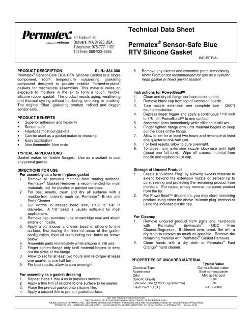 Technical Data Sheet Permatex Sensor-Safe Blue RTV ... - Devcon