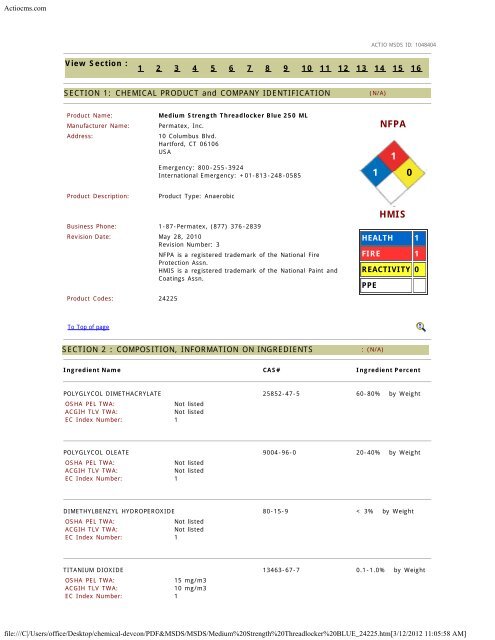 Devcon® Medium Strength Threadlocker Blue_MSDS - Chemical ...