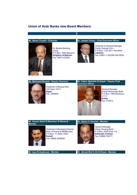 Union of Arab Banks new Board Members - Calert.info