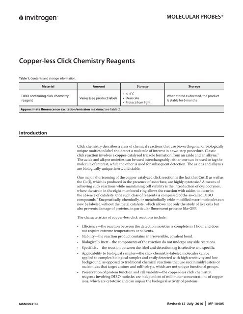 Copper-less Click Chemistry Reagents - Molecular Probes - Invitrogen