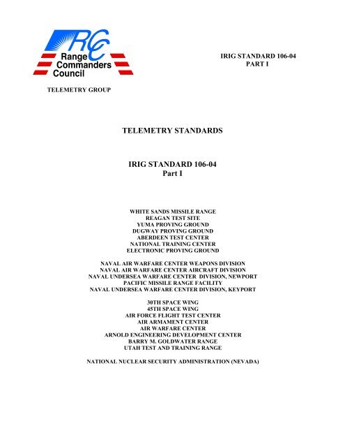 TELEMETRY STANDARDS IRIG STANDARD 106-04 Part I