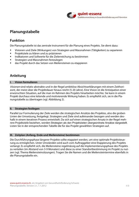 Planungstabelle Funktion - quint-essenz