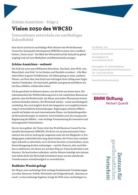 Vision 2050 des WBCSD