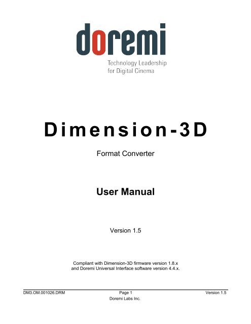 Dimension-3D User Manual - Doremi Labs