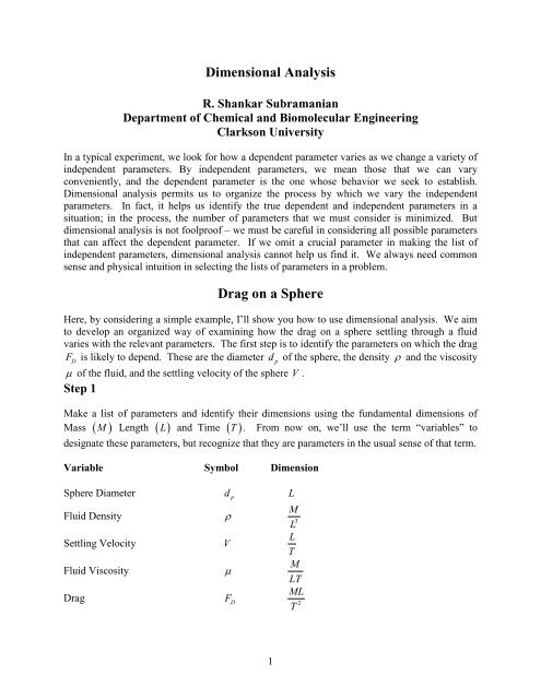 Dimensional Analysis - Clarkson University
