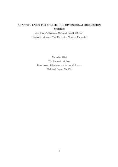 Adaptive LASSO for sparse high-dimensional regression models