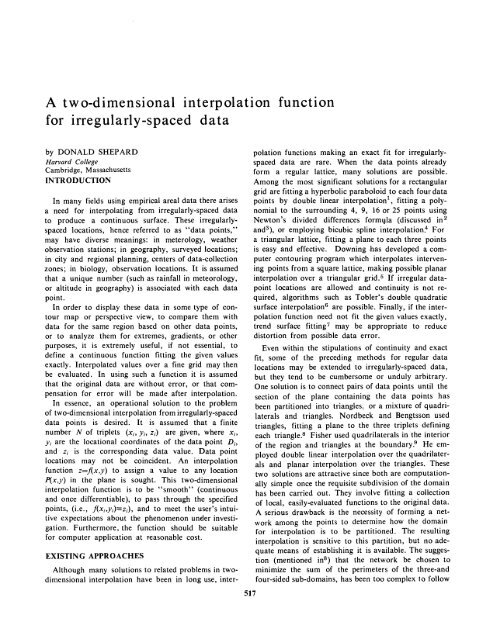 A two-dimensional interpolation for irregularly-spaced data function