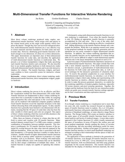 Multi-Dimensional Transfer Functions for ... - University of Utah