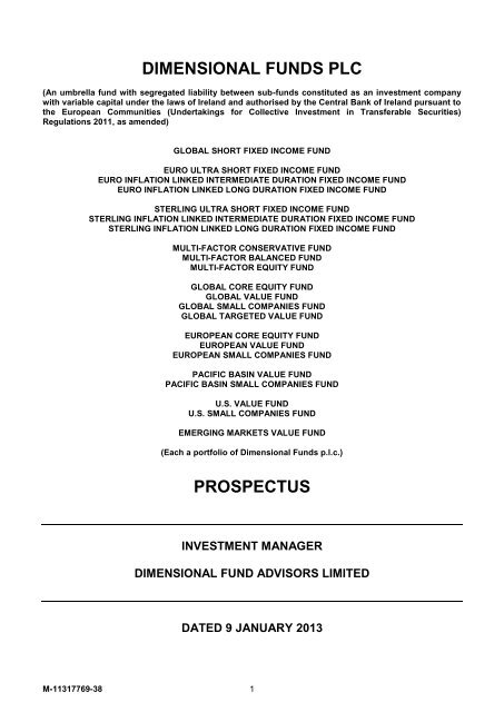 dimensional funds plc prospectus - Dimensional Fund Advisors