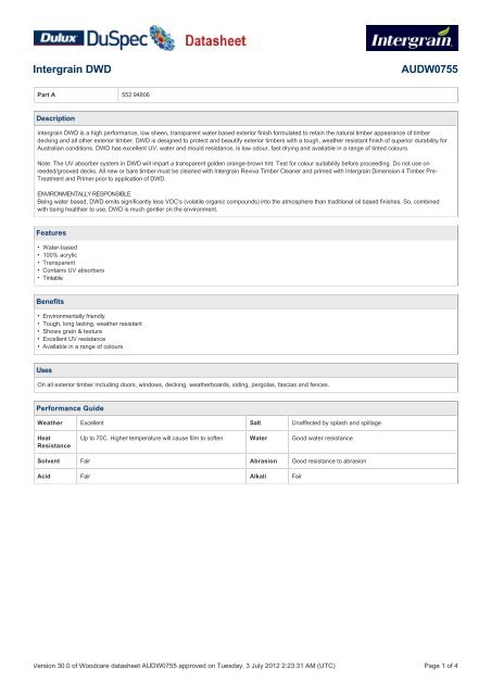 Intergrain DWD | DuSpec Australia | Dulux - For Specifiers