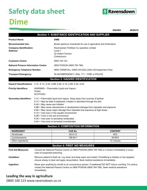 Dime safety data sheet - Ravensdown