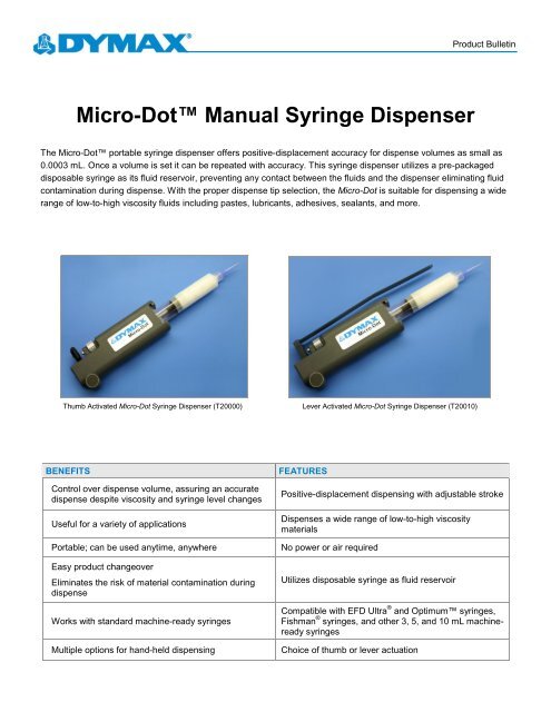 Lit288 - Micro-Dot Manual Syringe Dispenser - Dymax