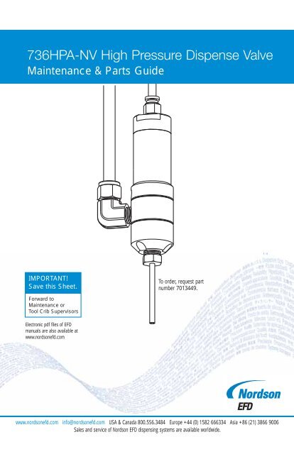 736HPA-NV High Pressure Dispense Valve - Nordson Corporation