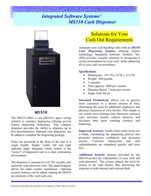 MCDS Multi-Cash Dispensing System - Integrated Software Systems
