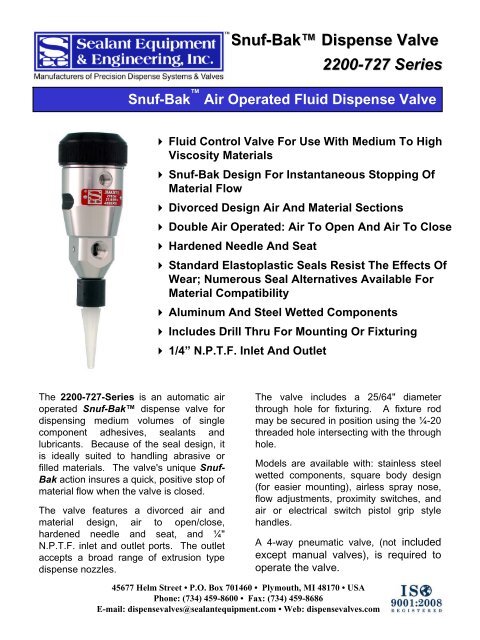 2200-727 Series Snuf-Bak Dispense Valve