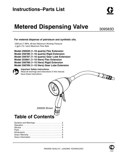 309583D - Metered Dispense Valve, English - Graco Inc.