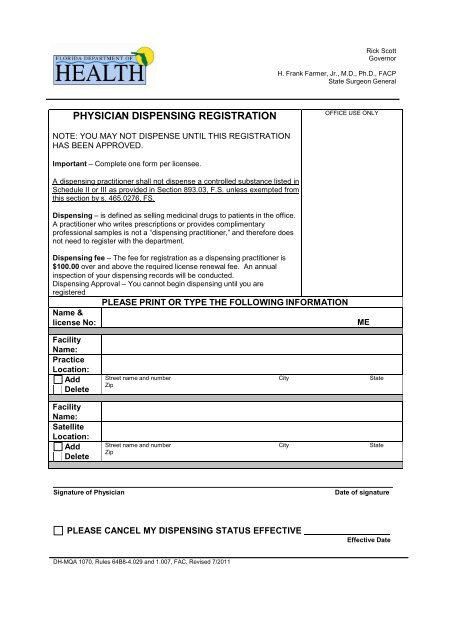 Dispensing Practitioner Registration Form - Florida Department of ...