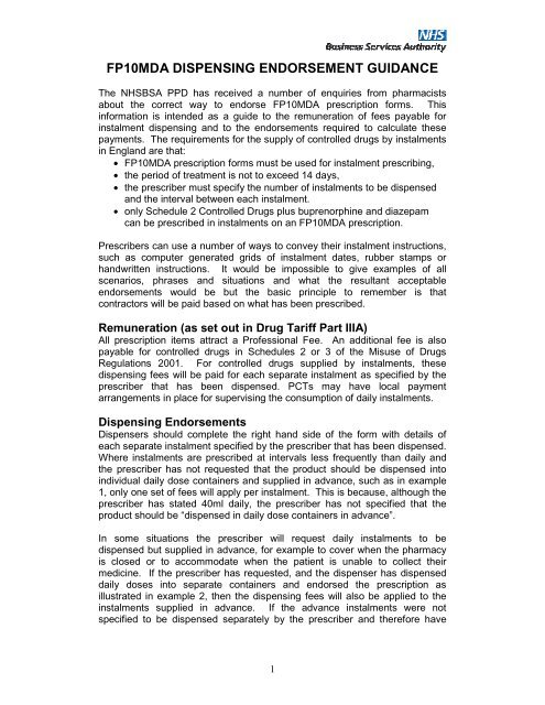 FP10MDA DISPENSING ENDORSEMENT GUIDANCE