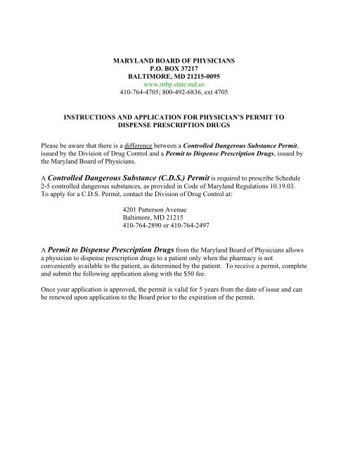 (CDS) Permit - Maryland Board of Physicians