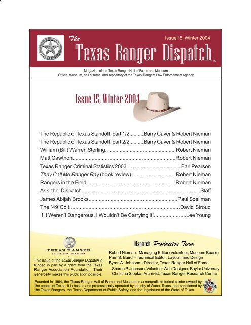 TEXAS RANGER DISPATCH Magazine - Texas Ranger Hall of ...