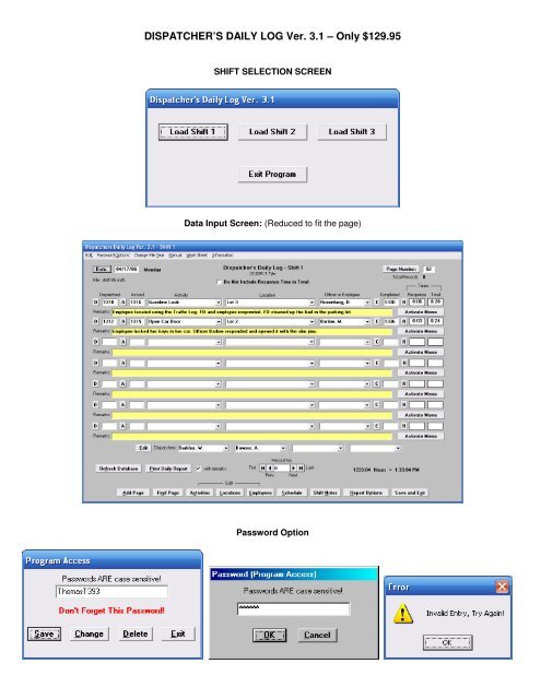 DISPATCHER'S DAILY LOG Ver. 3.1 – Only $129.95