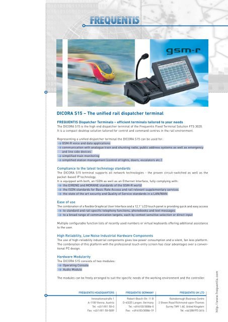 DICORA S15 – The unified rail dispatcher terminal - RSR Datacom ...