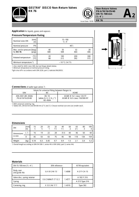 GESTRA® DISCO Non-Return Valves RK 76
