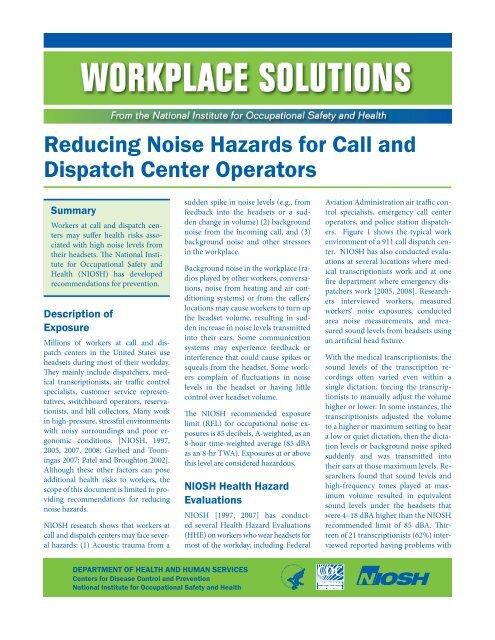 Reducing Noise Hazards for Call and Dispatch Center - Centers for ...
