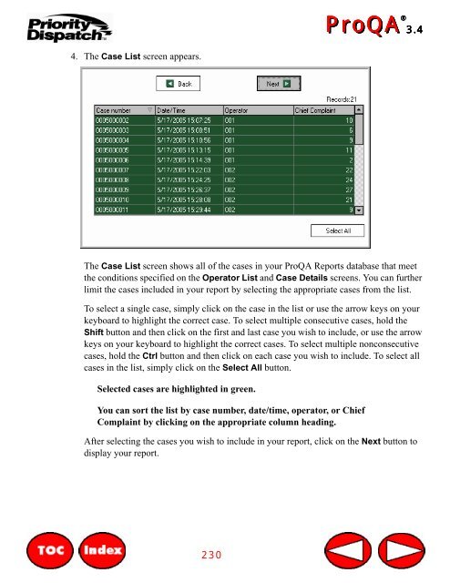 4. The Case List screen a