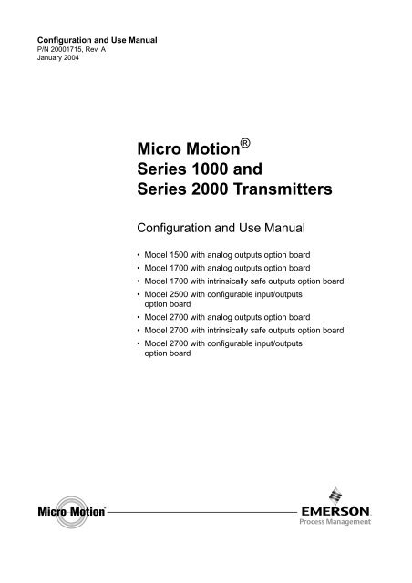 Micro Motion Series 1000 and Series 2000 Transmitters - Bets-Co.com