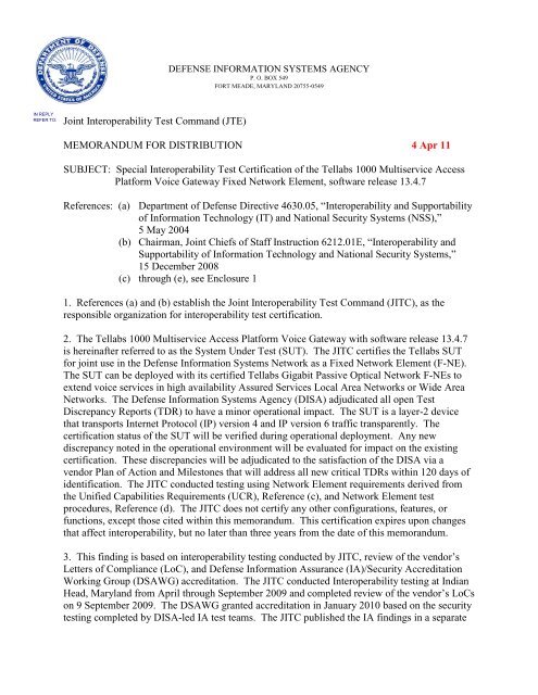 JTE - Joint Interoperability Test Command - Defense Information ...