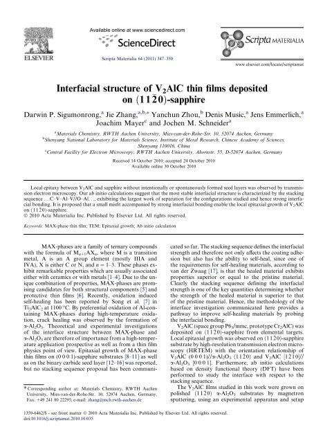 Interfacial structure of V2AlC thin films deposited on -sapphire