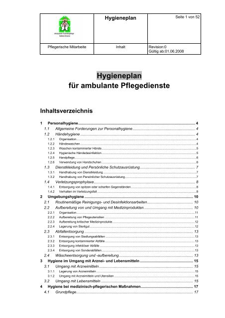 Hygieneplan für ambulante Pflegedienste - Pflegeteam-Dismer Hygieneplan für ambulante Pflegedienste - Pflegeteam-Dismer