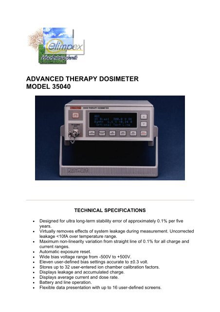ADVANCED THERAPY DOSIMETER MODEL 35040 - Elimpex