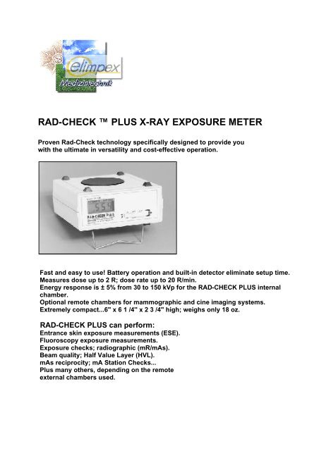 RAD-CHECK â ¢ PLUS X-RAY EXPOSURE METER - Elimpex