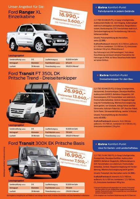 Ford Ranger XL Einzelkabine Ford Transit FT 350L DK Pritsche ...