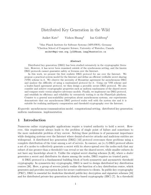 Distributed Key Generation in the Wild - Cryptology ePrint Archive