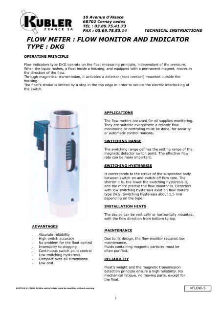 flow monitor and indicator type : dkg - Kubler France