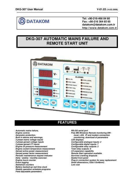 dkg-307 automatic mains failure and remote start unit - Dalet