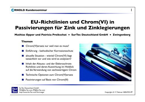 EU-Richtlinien und Chrom(VI) in Passivierungen ... - Automobil Cluster