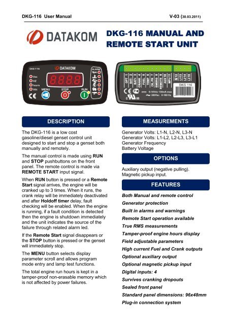 DKG-116 MANUAL AND REMOTE START UNIT - Datakom