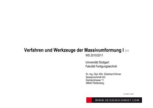 Verfahren und Werkzeuge der Massivumformung I500