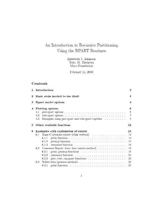 An Introduction To Recursive Partitioning Using The Rpart Routines