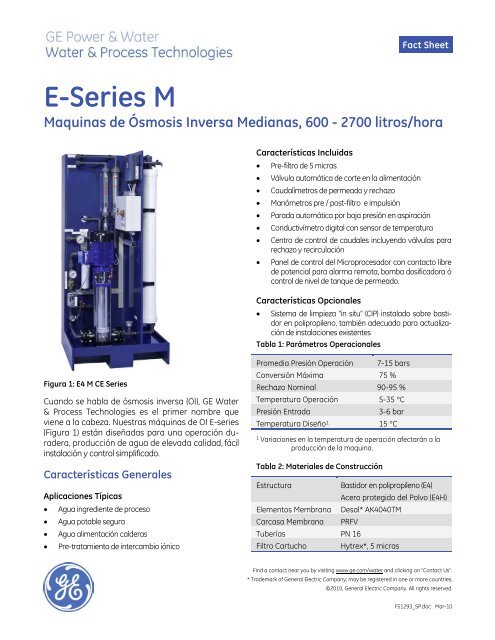 E-Series M - GE Infrastructure Water & Process Technologies