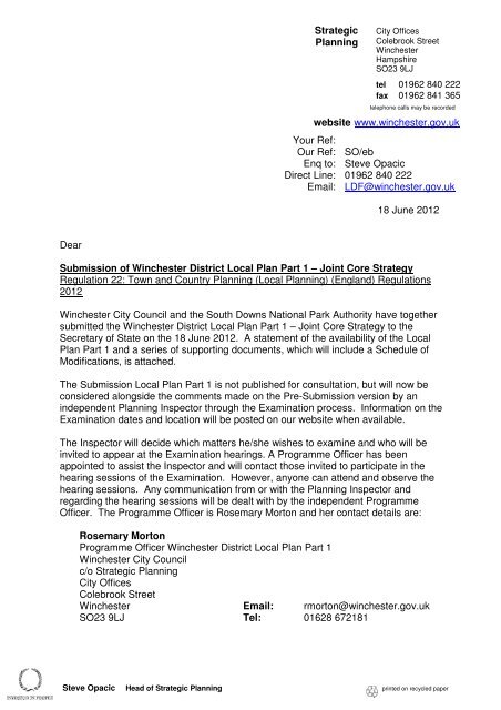 Letter for Submission - Winchester City Council