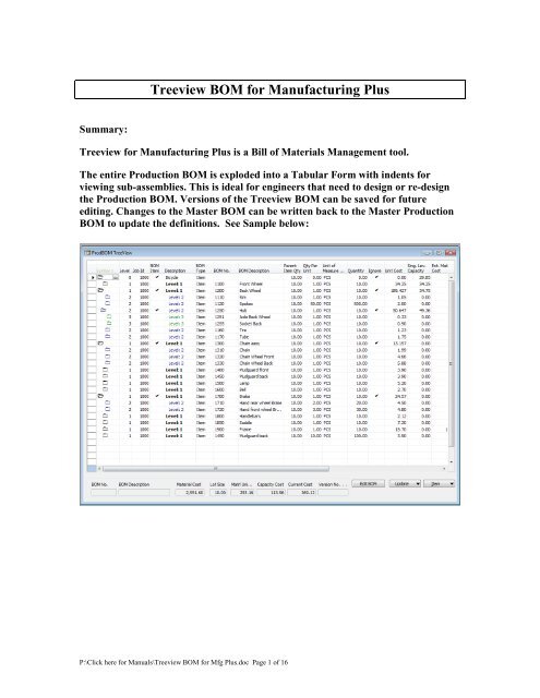 Production BOM Exploded Tree Format - Cost Control Software