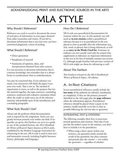 MLA Style Guide - University of Guelph Library