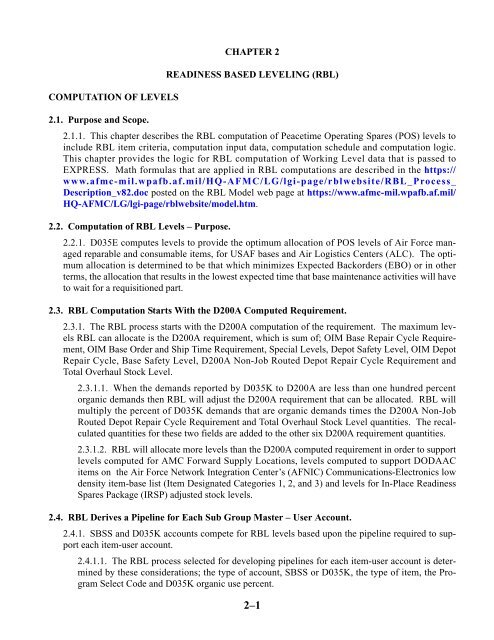 CHAPTER 2 READINESS BASED LEVELING (RBL ... - Air Force Link