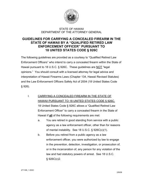 Guideline For Carrying A Concealed Firearm In The - State of Hawaii